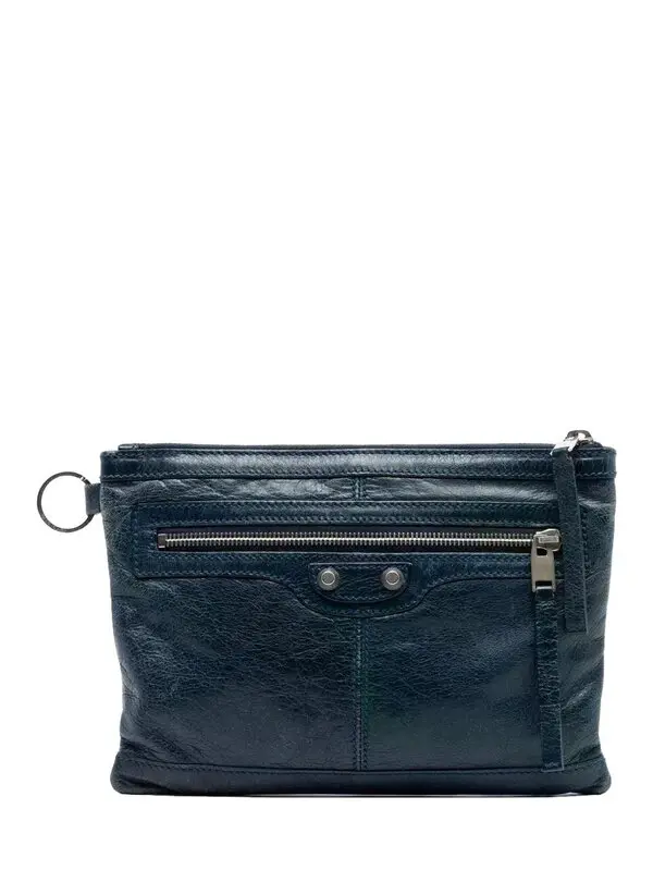 Balenciaga 2015 Lambskin Motocross Classic Clip S Clutch - Blue