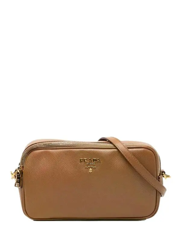 Prada Mini Saffiano Double Zip Crossbody Bag - Brown
