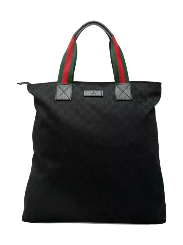 Gucci Gg Canvas Web Vertical Tote Bag - Black
