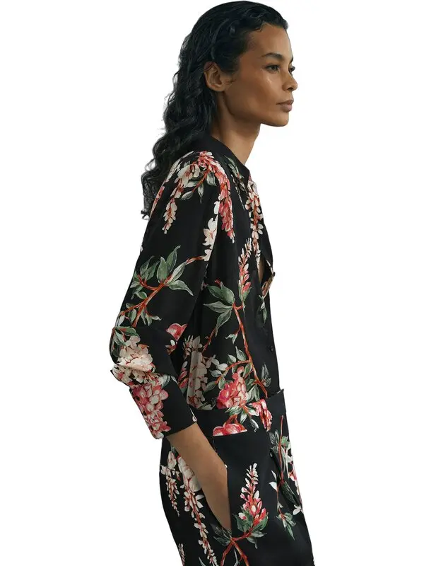 ATELIER Silk Chiffon Floral-print Leanna Shirt - Black