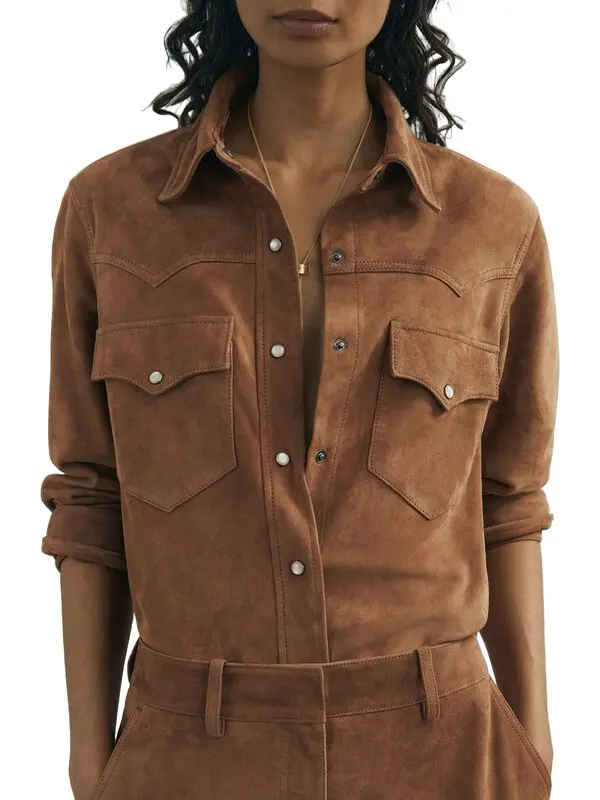 ATELIER Suede Western Shirt - Tan