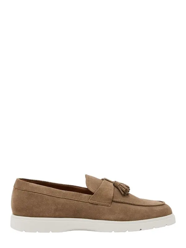 REISS Suede Tassel Loafers - Dark Taupe Brown
