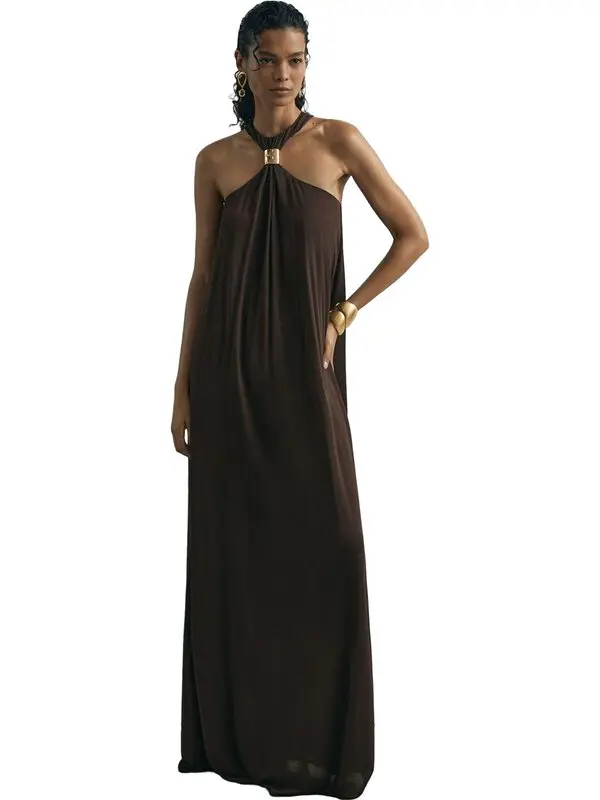 ATELIER Jersey Maxi Dress With Hardware Detail - Chocolate