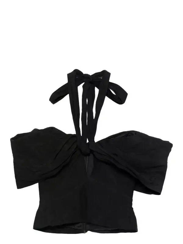 Magda Butrym Knotted V-neck Cold-shoulder Top - Black
