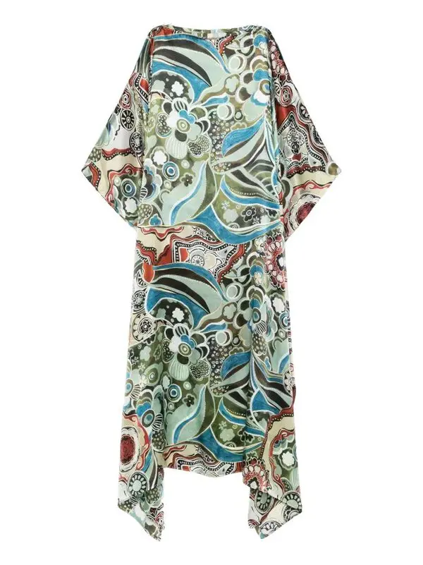 DOLCI FOLLIE Mixed Pattern Maxi Kaftan - Green