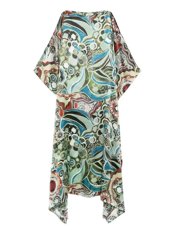 DOLCI FOLLIE Mixed Pattern Maxi Kaftan - Green