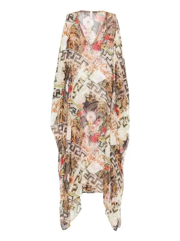 DOLCI FOLLIE Greek Meander Maxi Kaftan - Neutrals