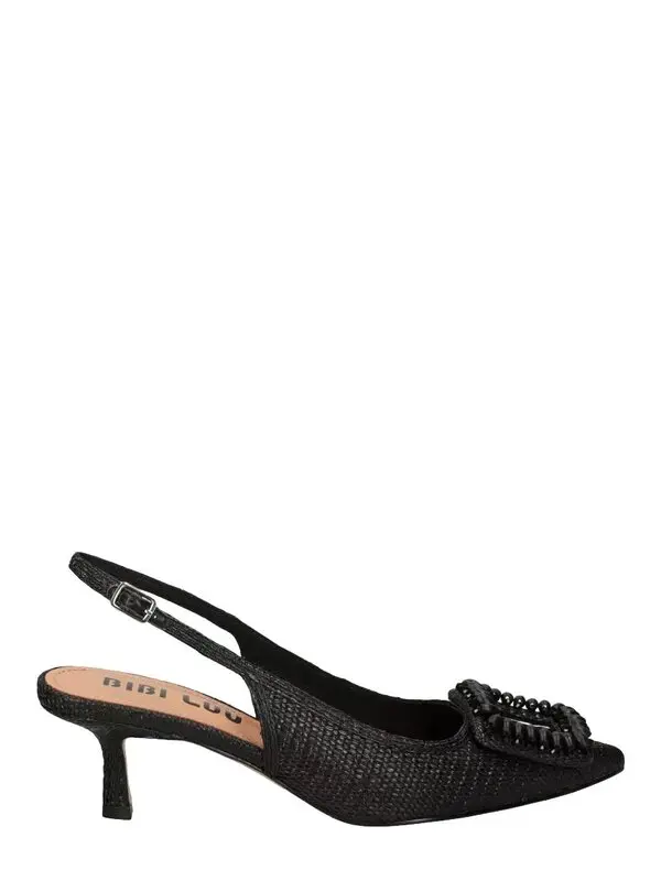 BIBI LOU Beaded Buckle Slingback Pumps - Black