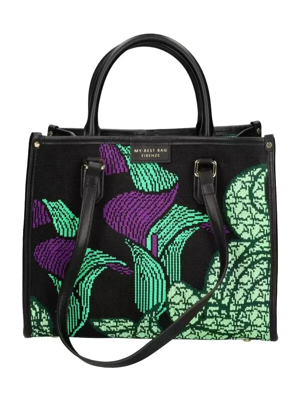 MY BEST BAG FIRENZE Atena Biophila Floral Fabric Tote Bag - Black