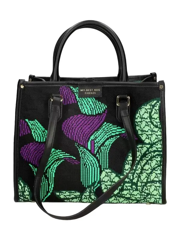 MY BEST BAG FIRENZE Atena Biophila Floral Fabric Tote Bag - Black