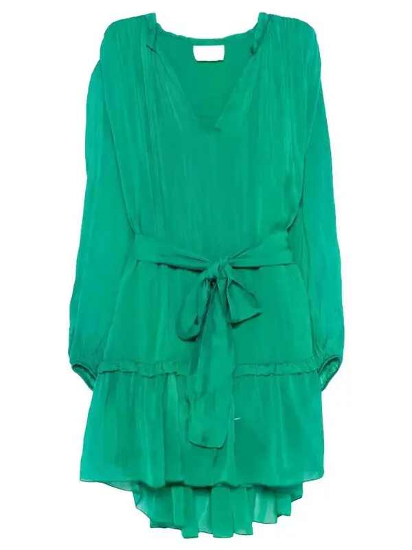 SOLOTRE V-neck Belted Mini Dress - Green