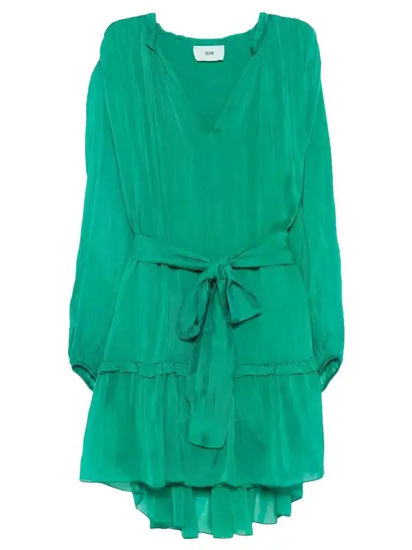 SOLOTRE V-neck Belted Mini Dress - Green