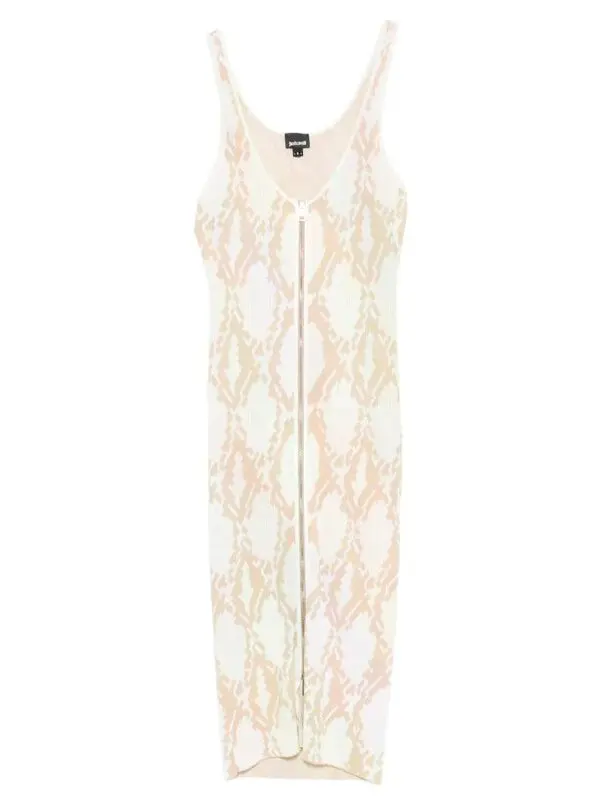 Just Cavalli Patterned Zip Midi Dress - White