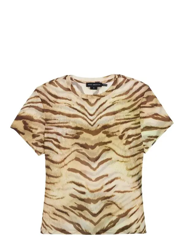 Good American Tiger-print Short-sleeve T-shirt - Neutrals
