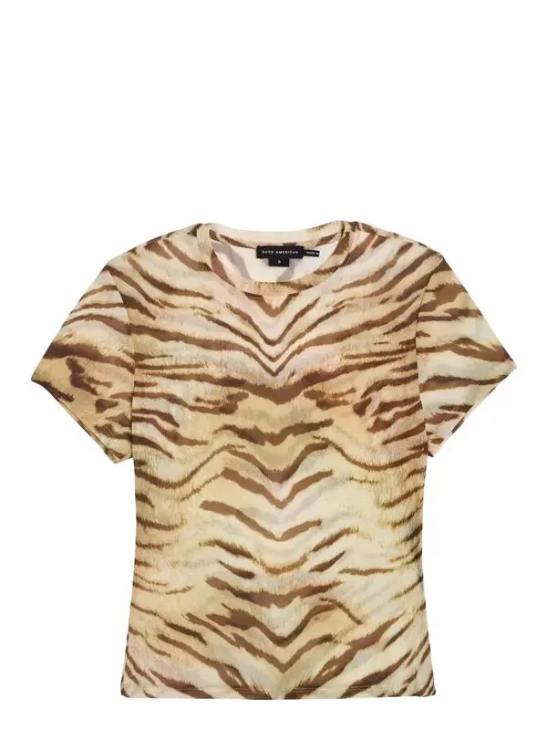 Good American Tiger-print Short-sleeve T-shirt - Neutrals