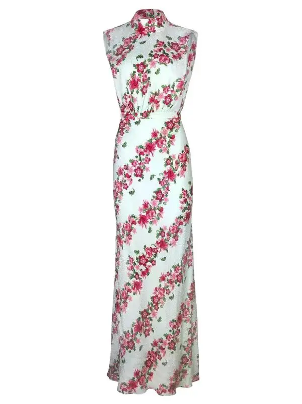 Saloni Floral Mock-neck Dress - White