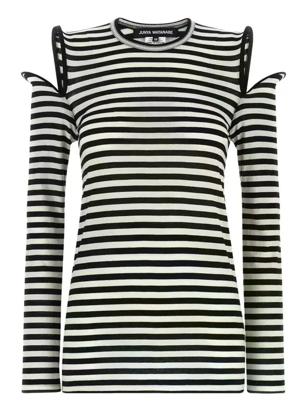 Junya Watanabe Striped Sculptural-shoulder T-shirt - Black