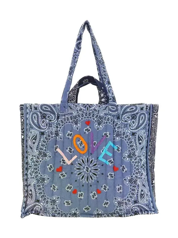 CALL IT BY YOUR NAME Maxi Cabas Quilted Tote Bag - Blue