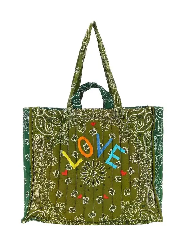 CALL IT BY YOUR NAME Maxi Cabas Quilted Tote Bag - Green