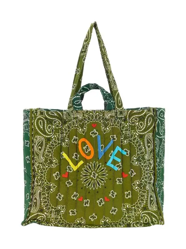 CALL IT BY YOUR NAME Maxi Cabas Quilted Tote Bag - Green