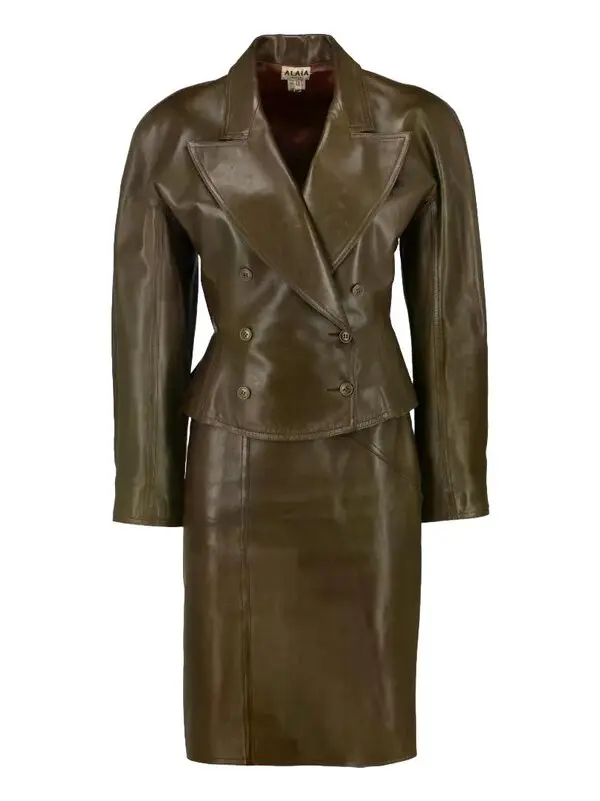 Alaïa Leather Skirt And Jacket Set - Brown