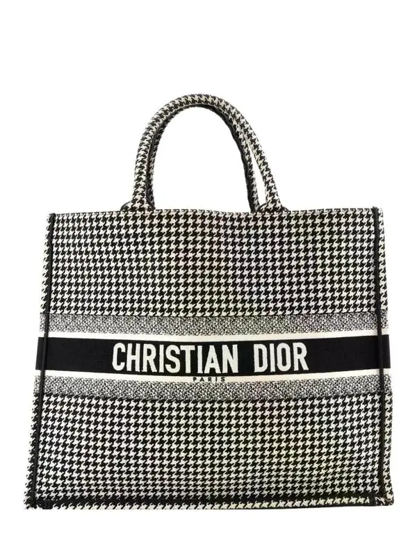 Dior Book Houndstooth Canvas Large Tote Bag - Black