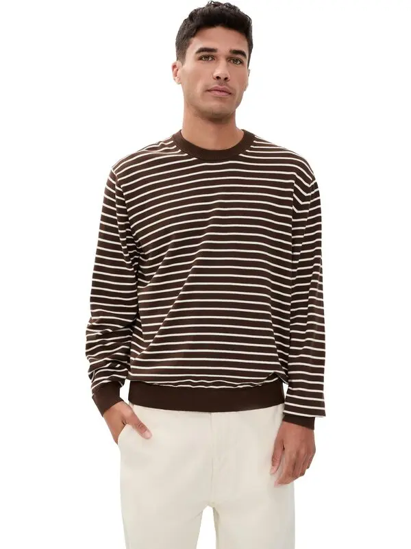 Madewell Core Cotton Long-sleeve Crewneck Sweater - Dark Mocha Stripe