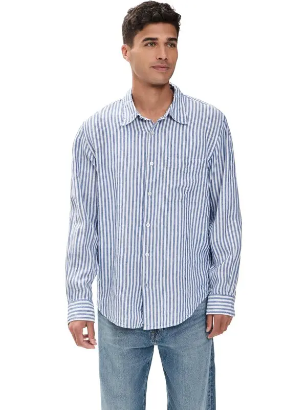 Madewell Long Sleeve Linen Top - Blue Stripe
