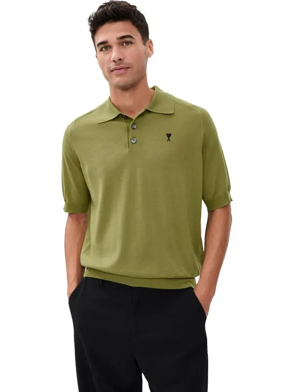 Ami Short Sleeve Sweater Polo - Matcha/noir