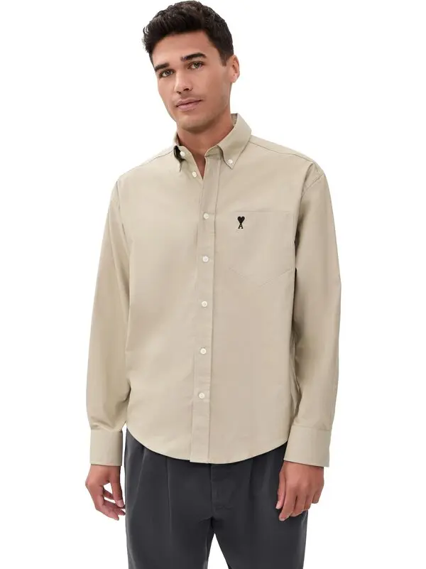 Ami Adc Boxy Button Down - Beige Taupe