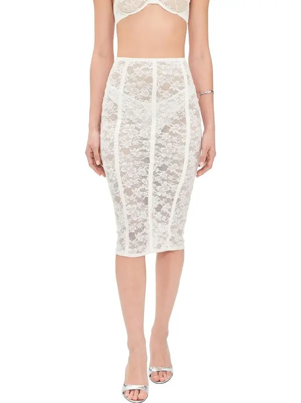 FLEUR DU MAL Stretch Lace Pencil Skirt - Ivory