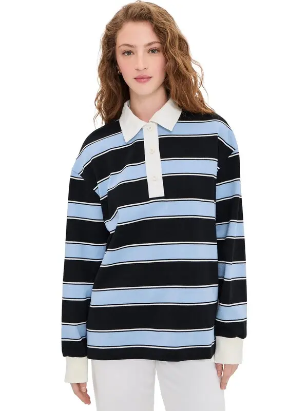 Closed Striped Rugby Shirt - Sky Blue