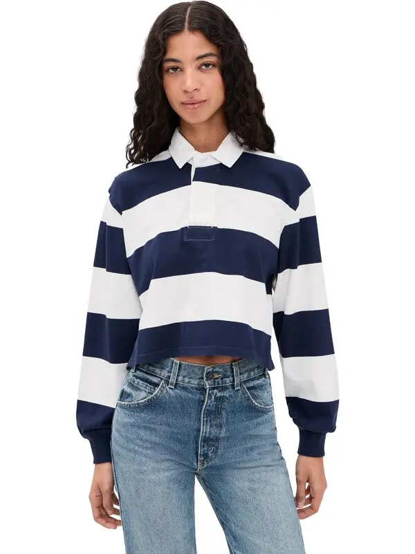 Denimist Striped Rugby Tee - Jumbo Navy Blue Stripe
