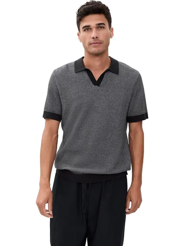 Onia Cotton Textured Johnny Collar Polo - Midnight/white