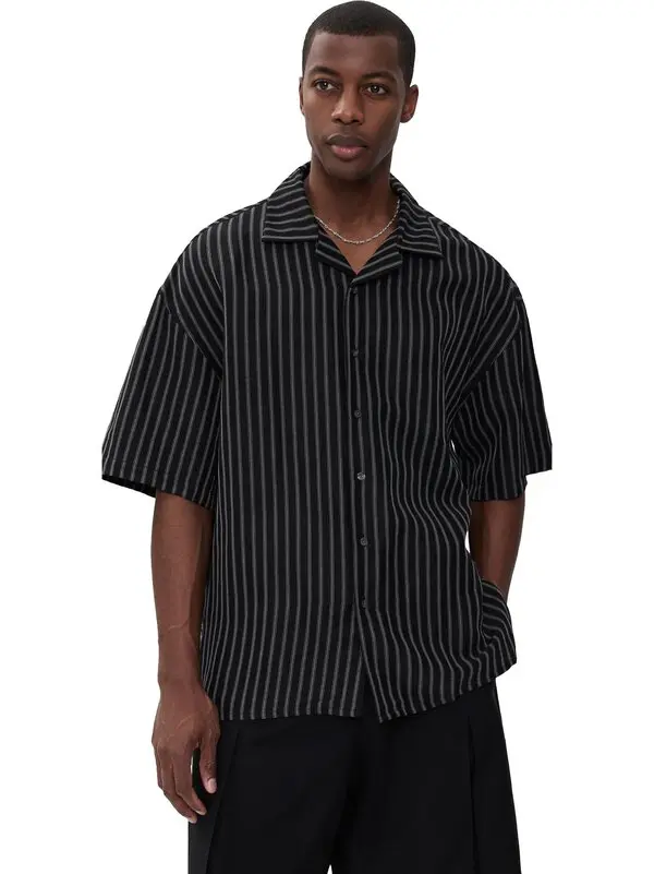 WILLY CHAVARRIA Camp Collar Shirt - White/black Stripe