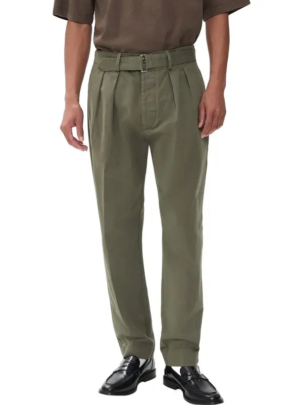Officine Générale Pleated Twill Chinos - Olive