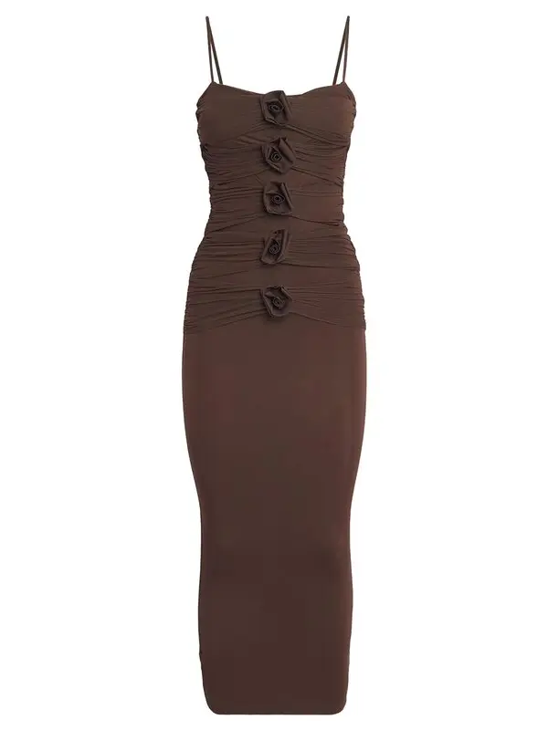 MAYGEL CORONEL Floral Appliqué Susurro Midi Dress - Brown