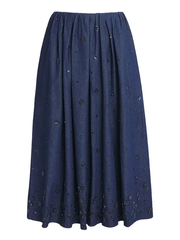 Maje Embellished Denim Midi Skirt - Blue