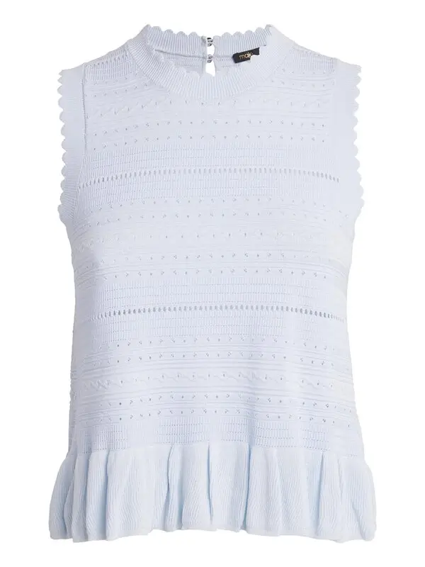 Maje Ruffled Pointelle Knit Top - Blue