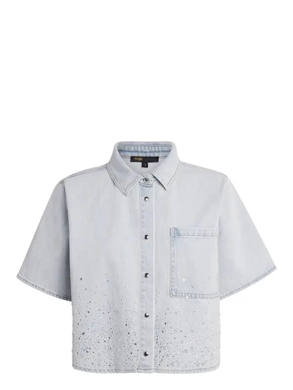 Maje Embellished Denim Shirt - Blue