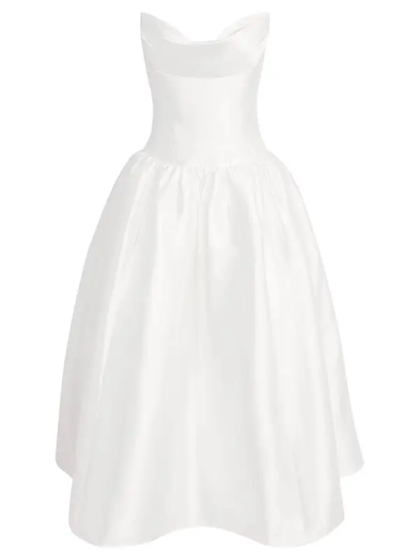 SELF-PORTRAIT Taffeta Strapless Midi Dress - White