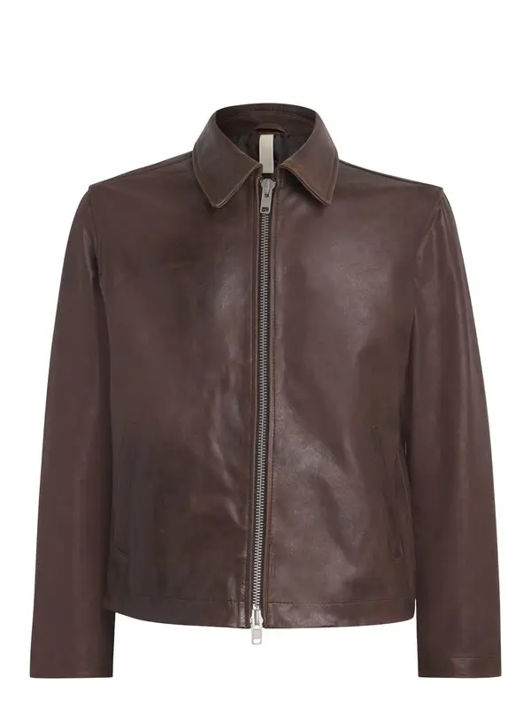 SUNFLOWER Leather Zip-up Jacket - Brown