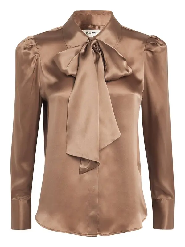 L'Agence Silk Tie Blouse - Brown
