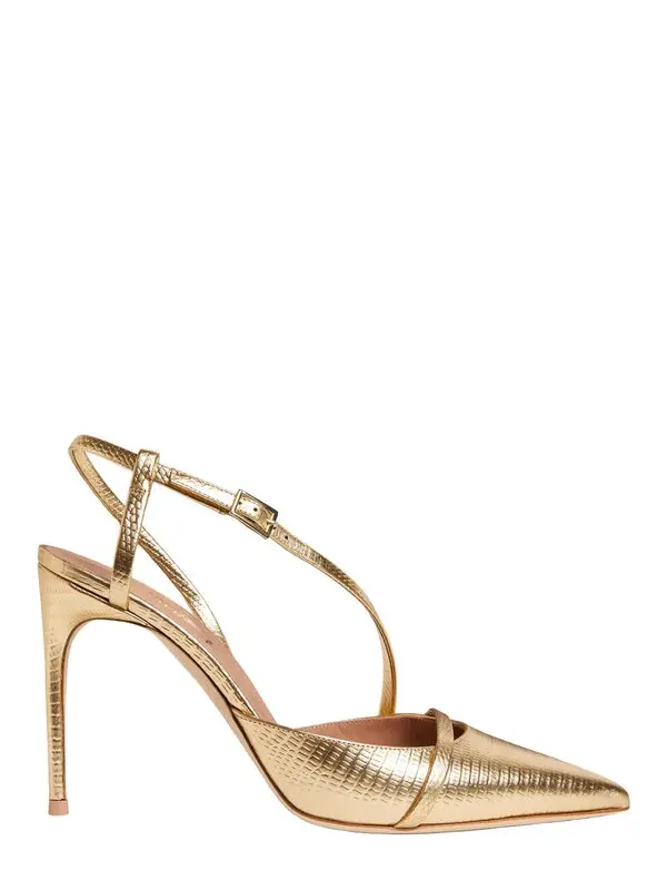 MALONE SOULIERS 90 Metallic Embossed Leather Valeria Slingback Pumps - Gold