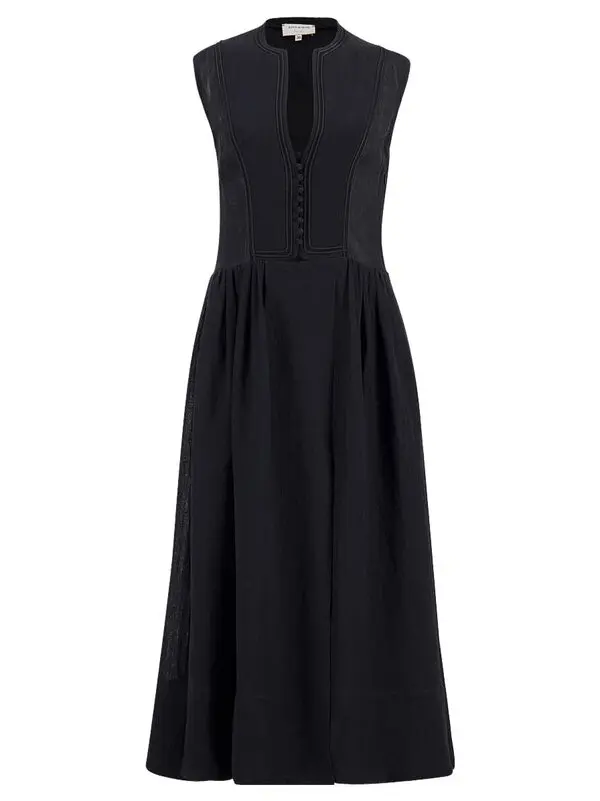 Zeus+dione Fermeli Buttoned Linen Midi Dress - Black