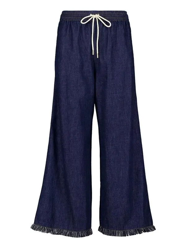 Zimmermann Atlantic Wide-leg Trousers With Rhiannon Fringe - Blue