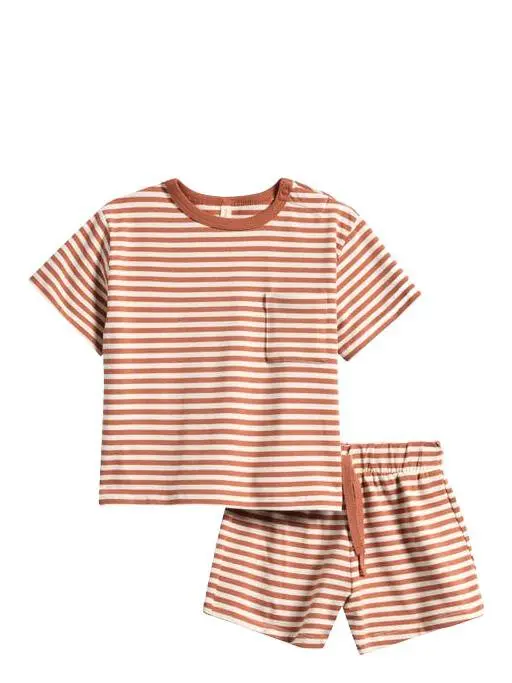 QUINCY MAE Stripe T-shirt & Shorts Set - Poppy