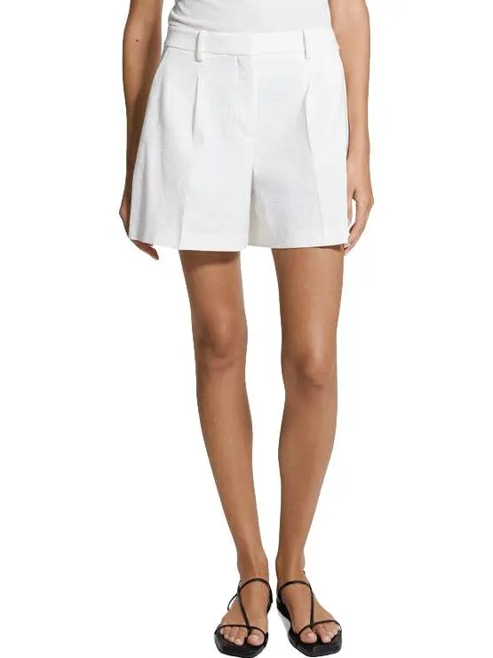 Theory Pleated Stretch-linen Blend Shorts - White