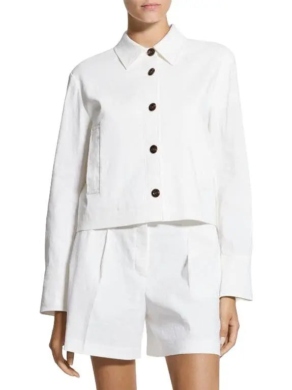 Theory Linen Blend Crop Shirt Jacket - White