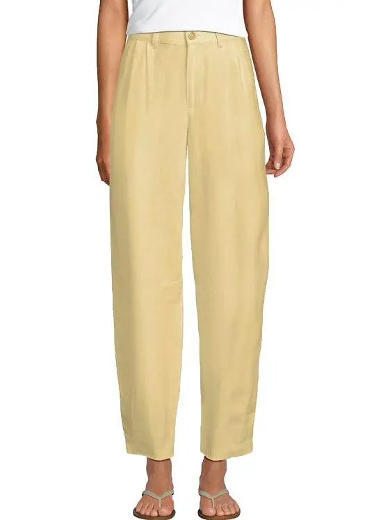 LANDS' END Linen High Rise Pleated Barrel Leg Trousers - Pale Sunbeam Yellow